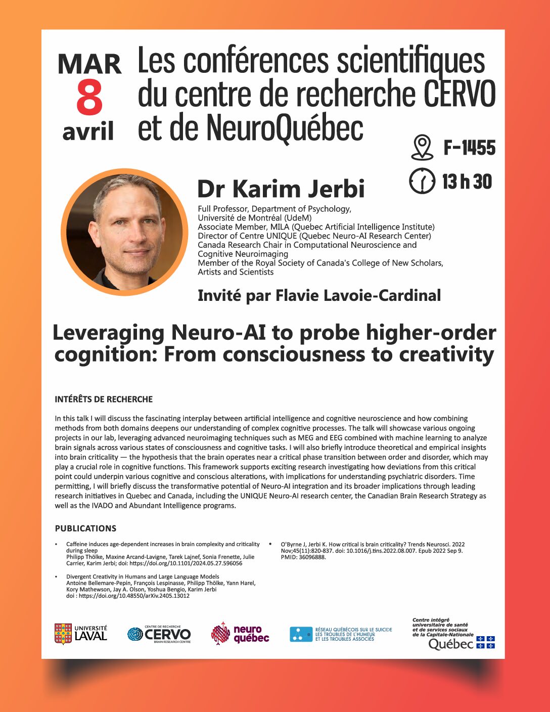 Conférences CERVO et NeuroQuébec: Dr Karim Jerbi « Leveraging Neuro-AI to probe higher-order ...